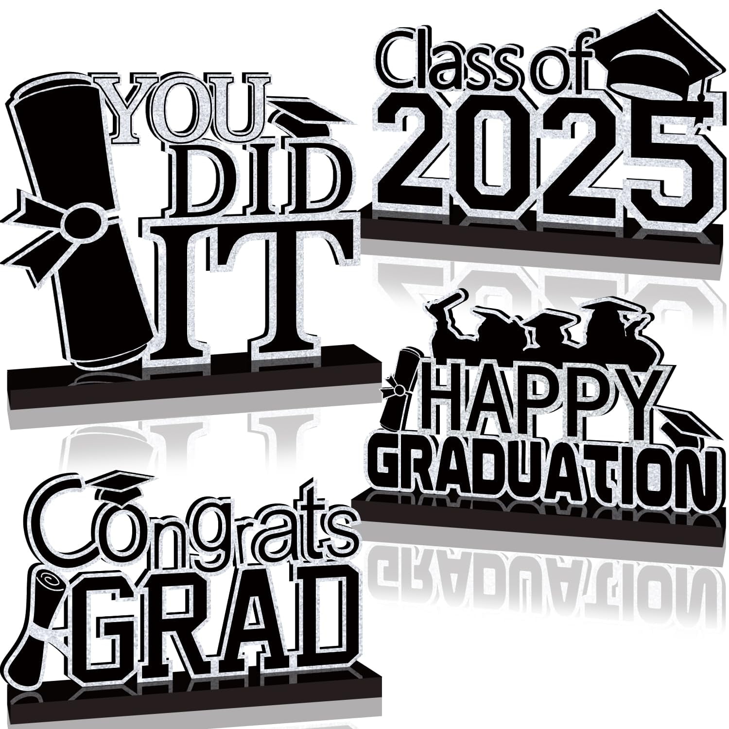 4Pcs Black andTRDN Silver Graduation Decorations 2025 Wooden Table ...