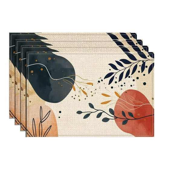 4Pcs Boho Leaves Placemats, 12x18 Inch Rectangle Leaf PrintTable Mat ...