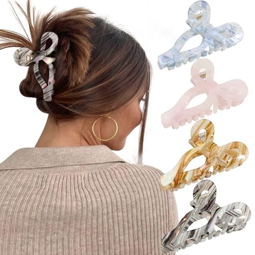 4Pcs Bow Hair Claw Clips for Women - Large Acrylic Non-Slip Hair Clips ...