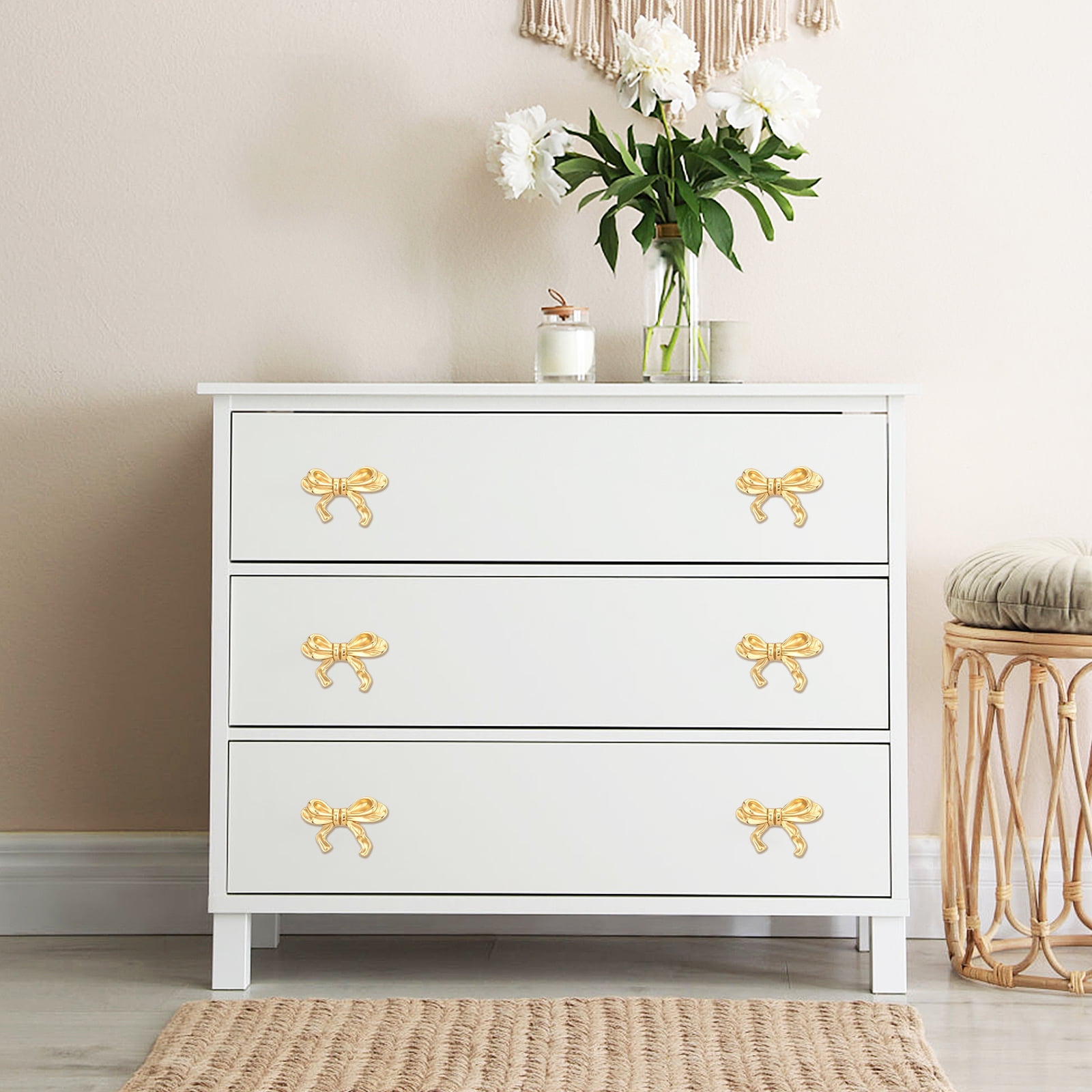 4Pcs Bow Knobs Brass Bow Drawer Pulls Decorative Bow Cabinet Knobs Gold ...