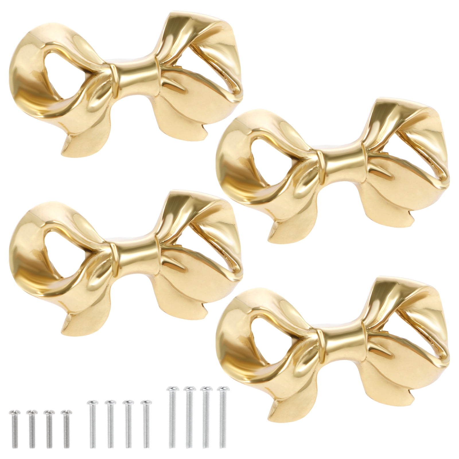 4Pcs Bow Knobs Brass Bow Shaped Drawer Knobs Decorative Gold Bow Pull Handles Bow Dresser Knobs ...