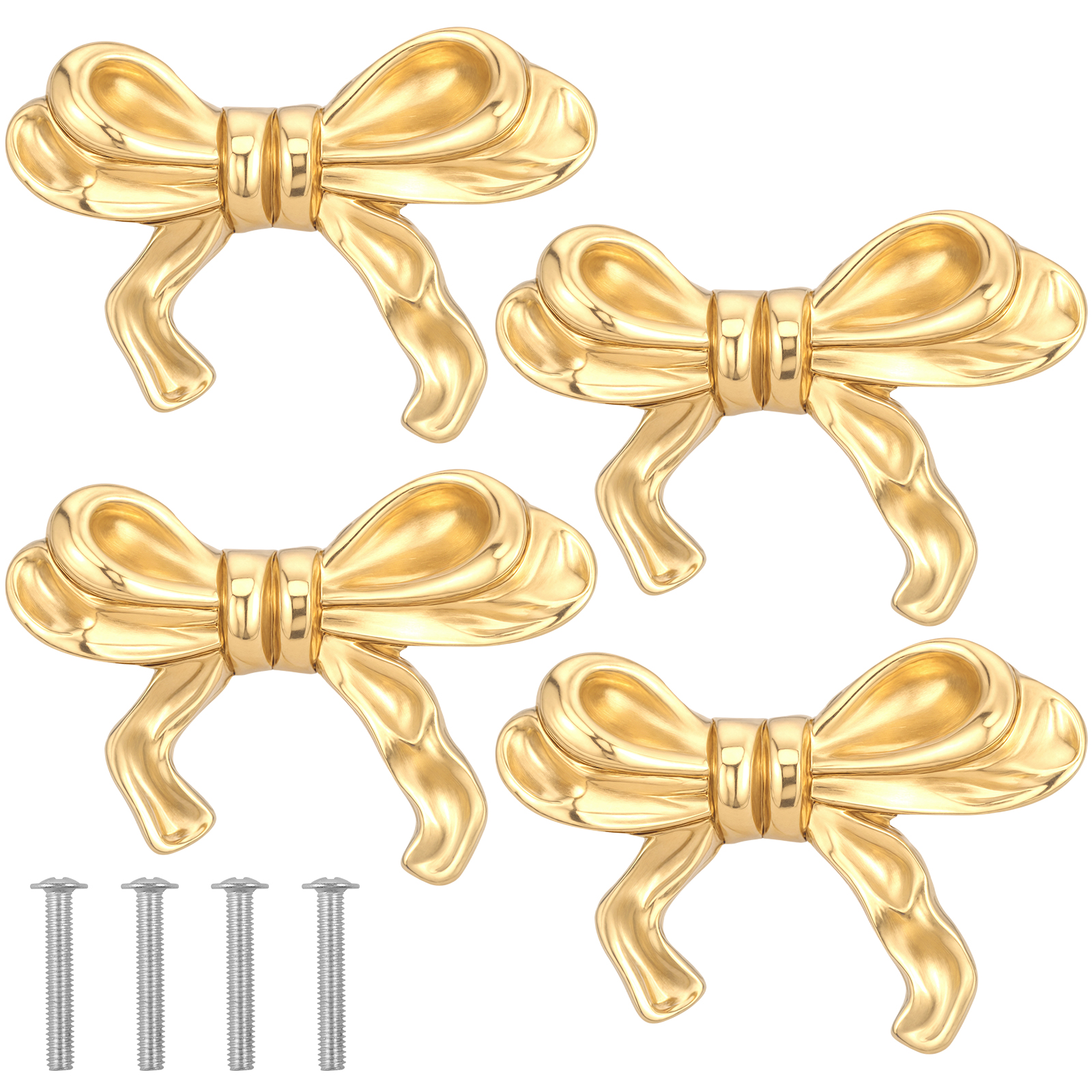 4Pcs Bow Knobs Brass Bow Drawer Pulls Decorative Bow Cabinet Knobs Gold ...