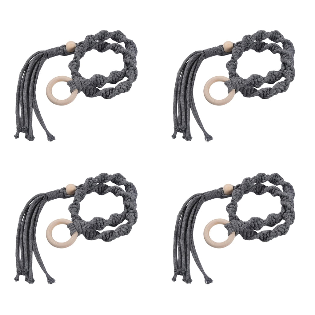 4Pcs Braided Rope Tassels Curtain Accessories Tiebacks with Wood Rings ...