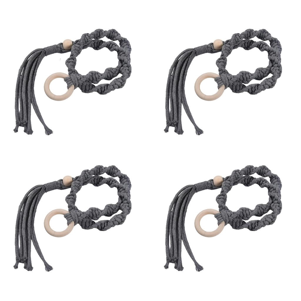 4Pcs Braided Rope Tassels Curtain Accessories Tiebacks with Wood Rings ...