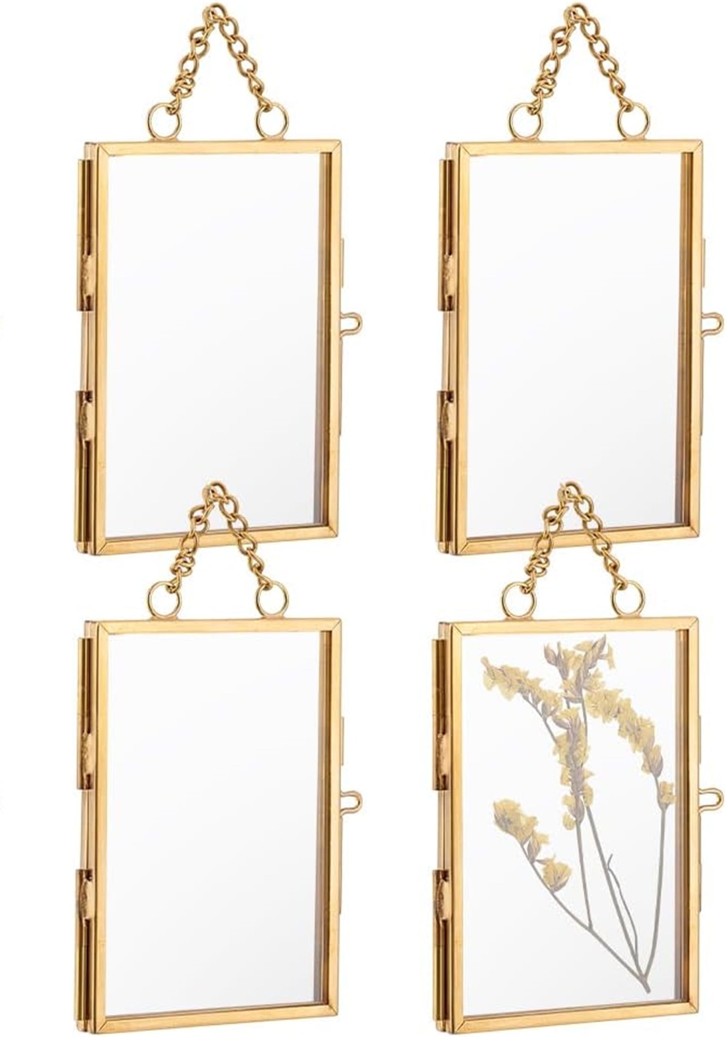 4Pcs Brass Double Glass Frame,Gold Floating Hanging Photo Frame,Glass ...