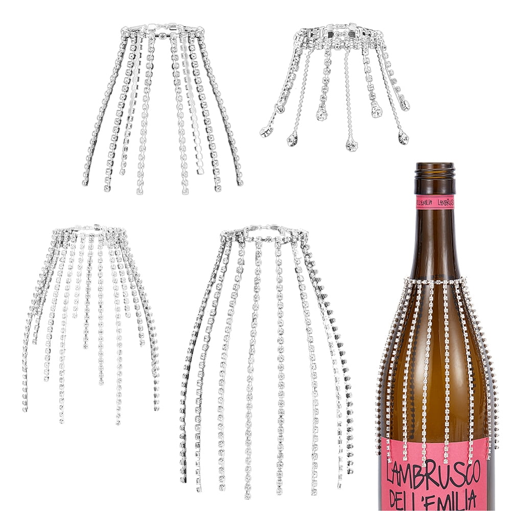 4Pcs Brass Rhinestone Chains Wine Glass Charms Platinum Perimeter: 50 ...
