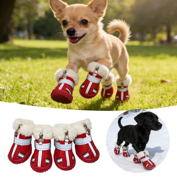 4Pcs Breathable Winter Dog Shoes Anti-Slip Puppy Snow Boots with Fleece ...