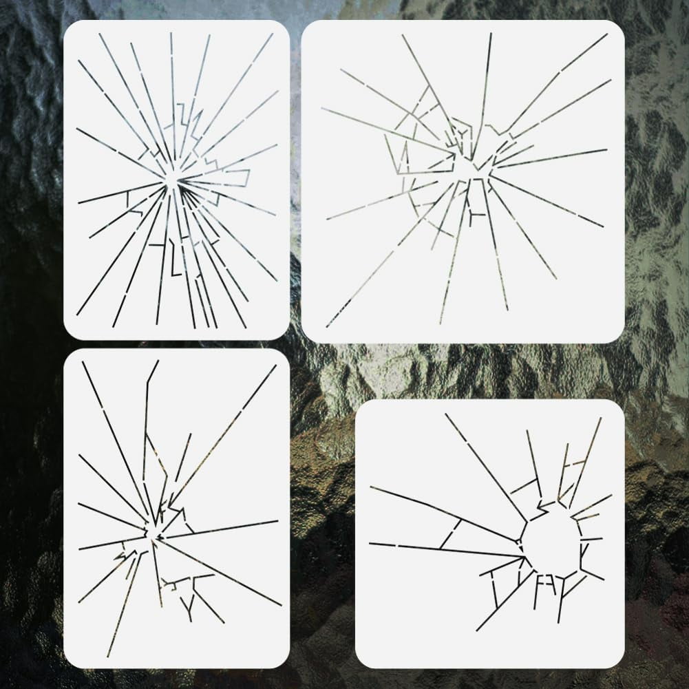 4Pcs Broken Glass Stencils Painting Reusable Shattered Glass Stencil ...