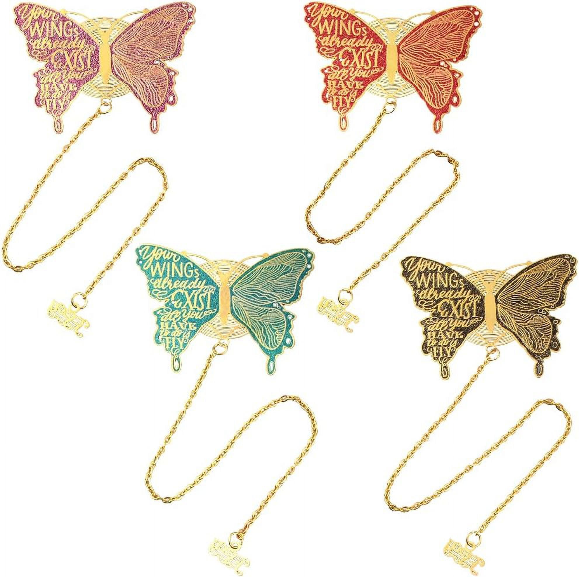 4Pcs Butterfly Book Marks Metal Chain Bookmark Bulk Vintage Brass ...
