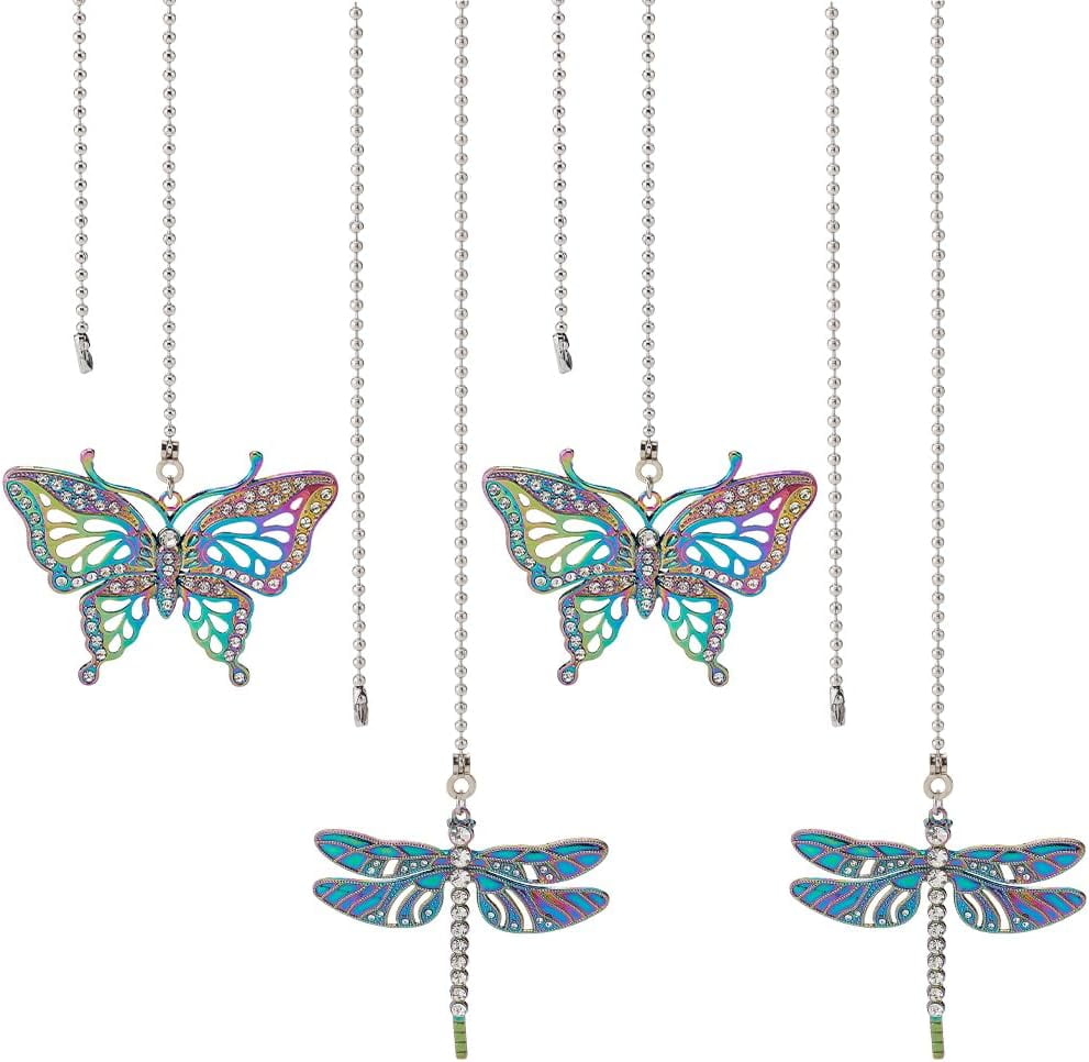 4Pcs Butterfly & Dragonfly Alloy Ceiling Fan Pull Chain Extenders Retro ...