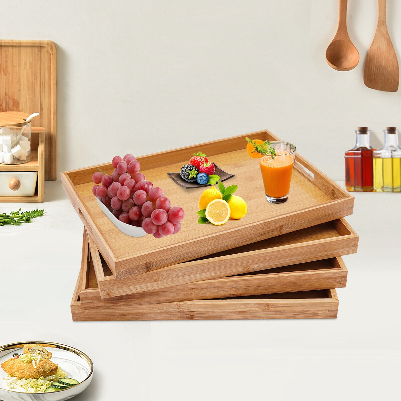 4Pcs Cake Display Trays Bamboo Food Cakes Serving Trays Tabletop ...