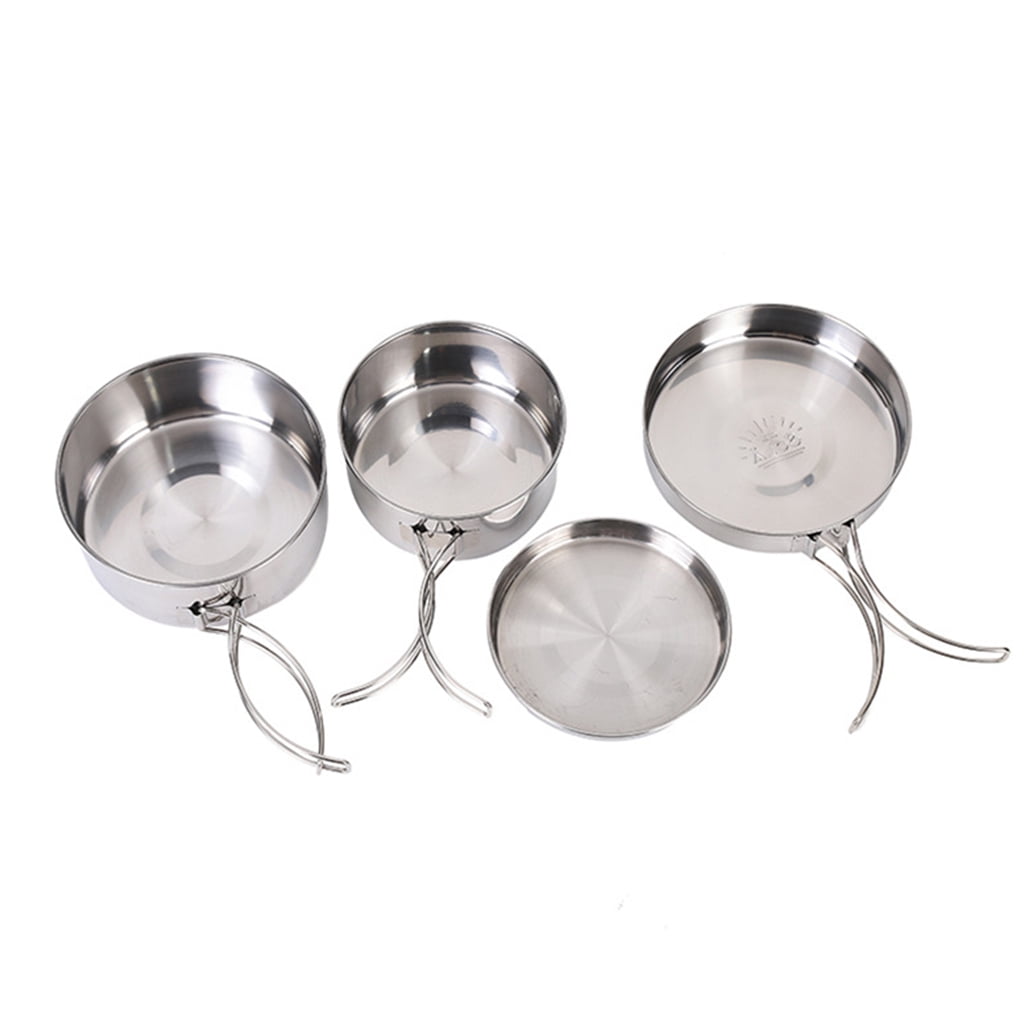 4Pcs Camping Cookware Set with 2 Cooking Pot/Frying Pan/Lid Hiking ...
