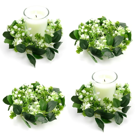 4Pcs Candle Rings Wreaths 3 Inch Center Artificial Small Mini Greenery ...