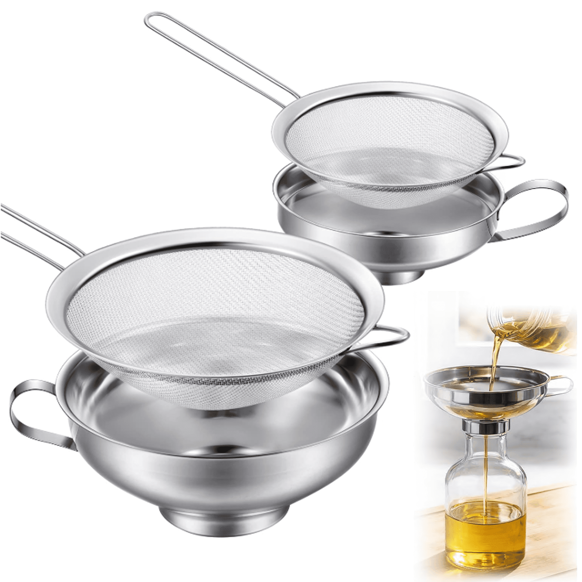 4Pcs Canning Funnel with Strainer Set, Wide Mouth Funnels for Kitchen ...