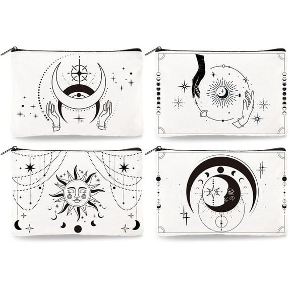 4Pcs Canvas Mystical Sun Moon Makeup Bag 9.06" x 5.9" Tarot Star ...