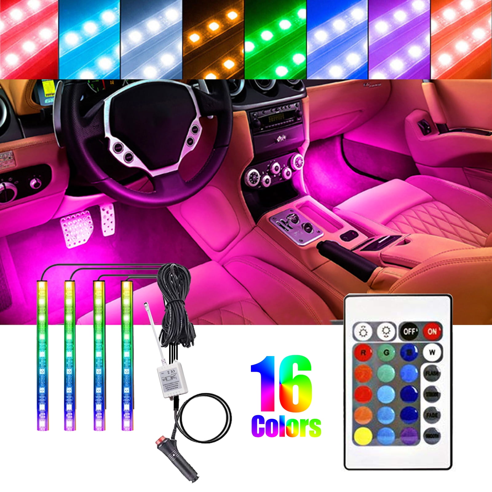 4Pcs Car Interior Light 5050 SMD 36 LED RGB Vehicle Floor Decorative ...