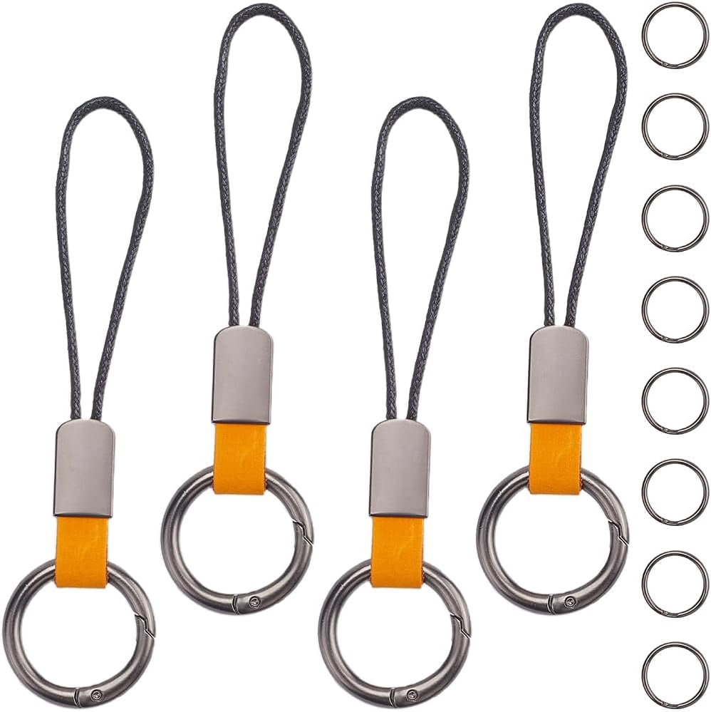 4Pcs Car Keychain Finger Ring Clips Connectors Genuine Leather Keyring ...