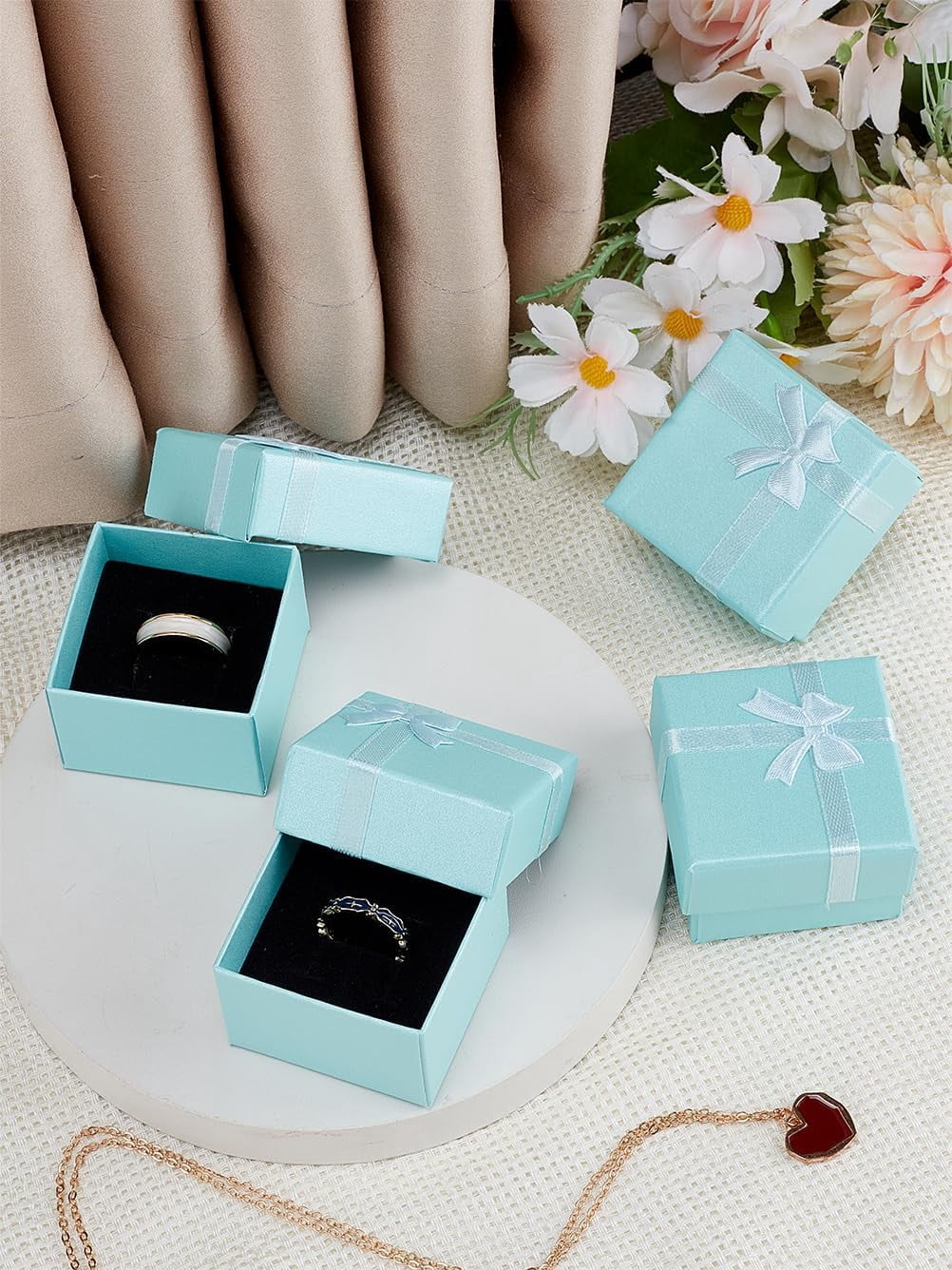 4Pcs Cardboard Rins Boxes with Sponge Inside Square with Bowknot Red ...