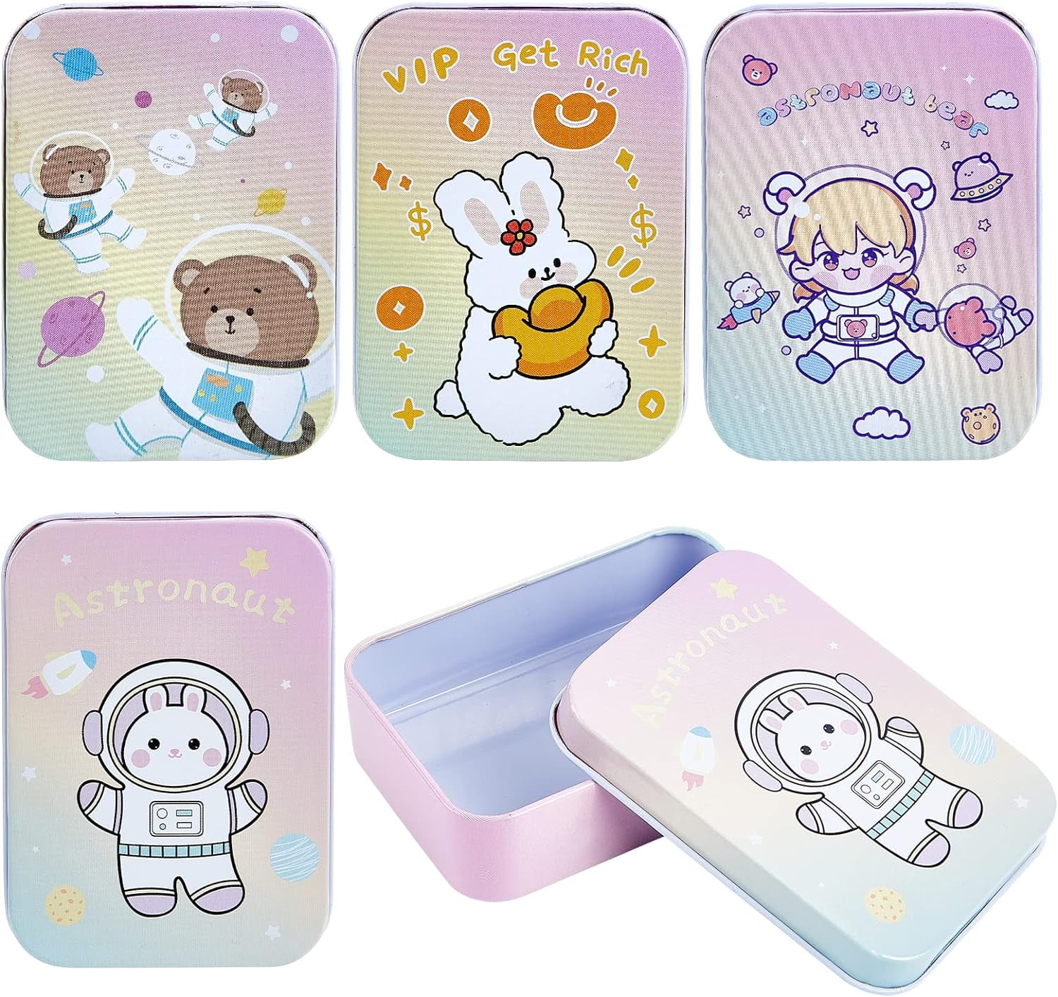 4Pcs Cartoon Metal Tin Box Gift Card Holder Rectangular Tinplate Box ...
