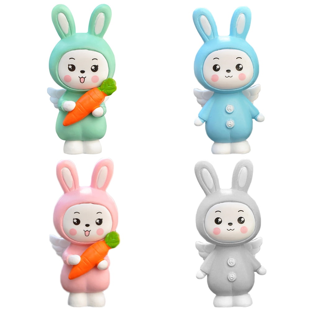 4Pcs Cartoon Rabbit Statues Angel Rabbit Figurines Adorable Rabbit ...
