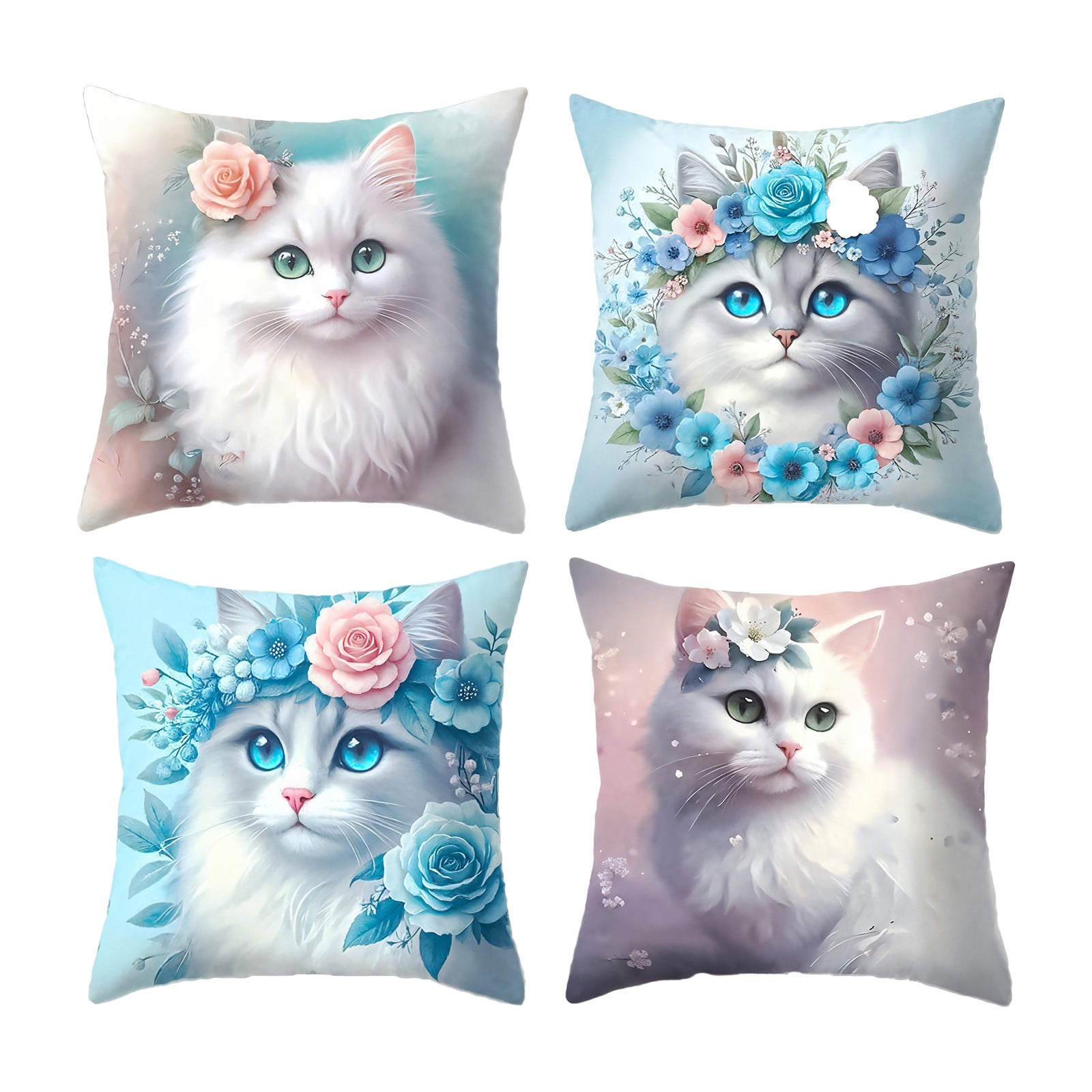 4Pcs Cats Patterns Pillow Covers 45X45Cm 17.72X17.72 Inches Decorative ...