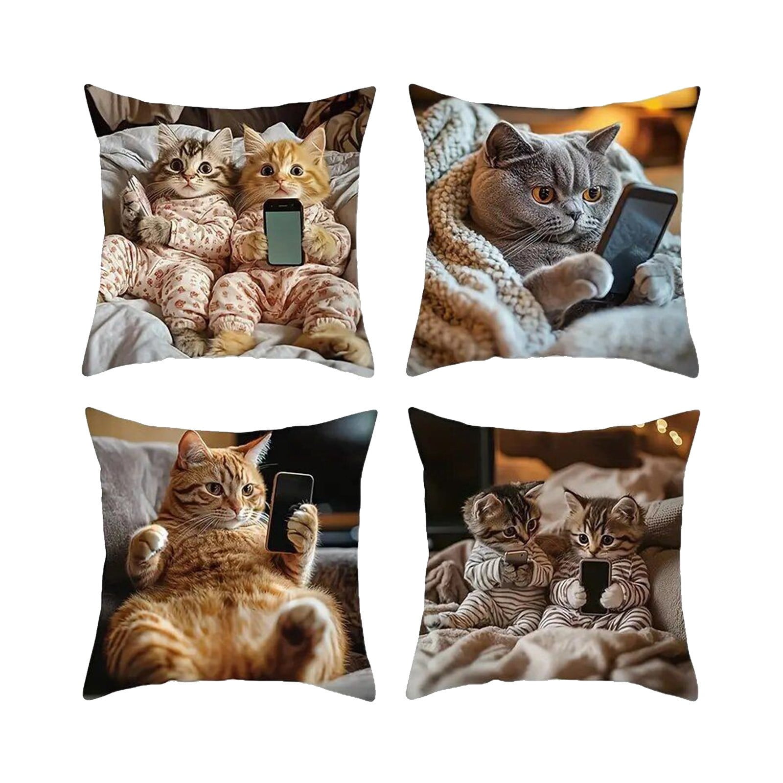 4Pcs Cats Patterns Pillow Covers 45X45Cm 17.72X17.72 Inches Decorative ...