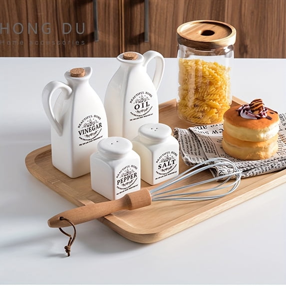 4Pcs Ceramic Oil Vinegar & Salt Pepper Shaker Set, Country Style ...