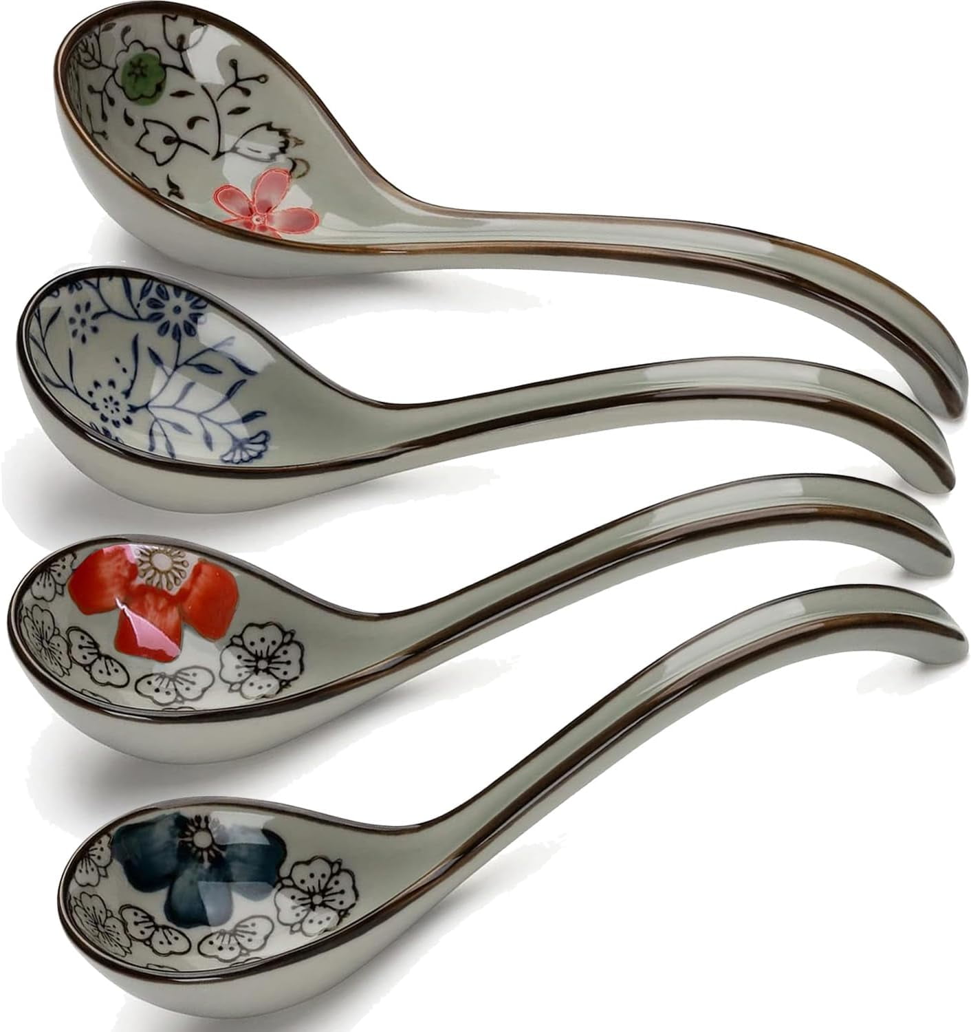 4Pcs Ceramic Soup Spoons, Chinese Asian Spoon Long Handle Spoon Ramen ...