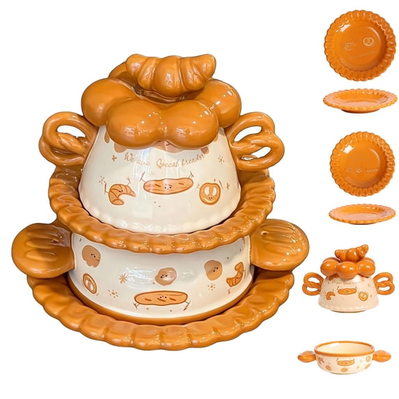 4Pcs Ceramic Tableware Set,Unique Bakery-Themed Handpainted Plates and ...