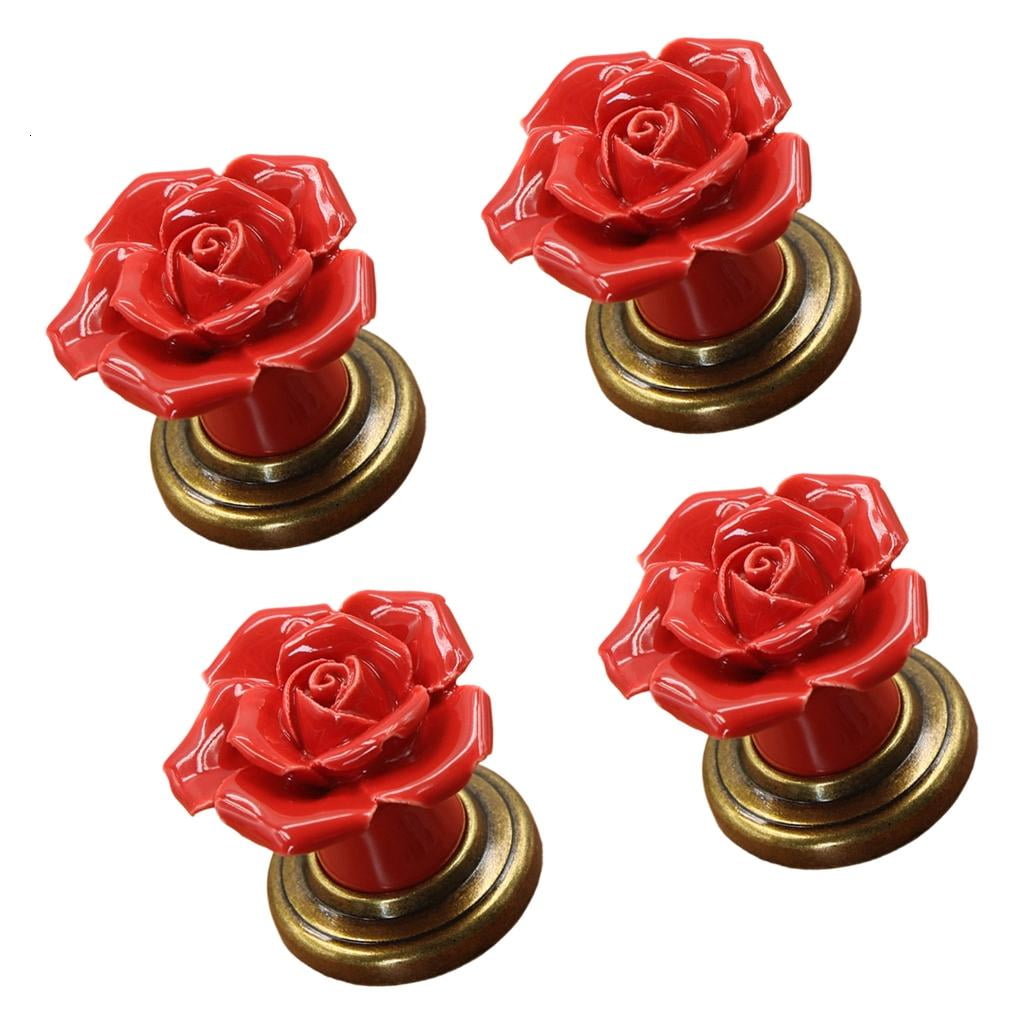 4Pcs Ceramics Flower Cabinets Knobs With Rustproof Zinc Alloy Screws ...