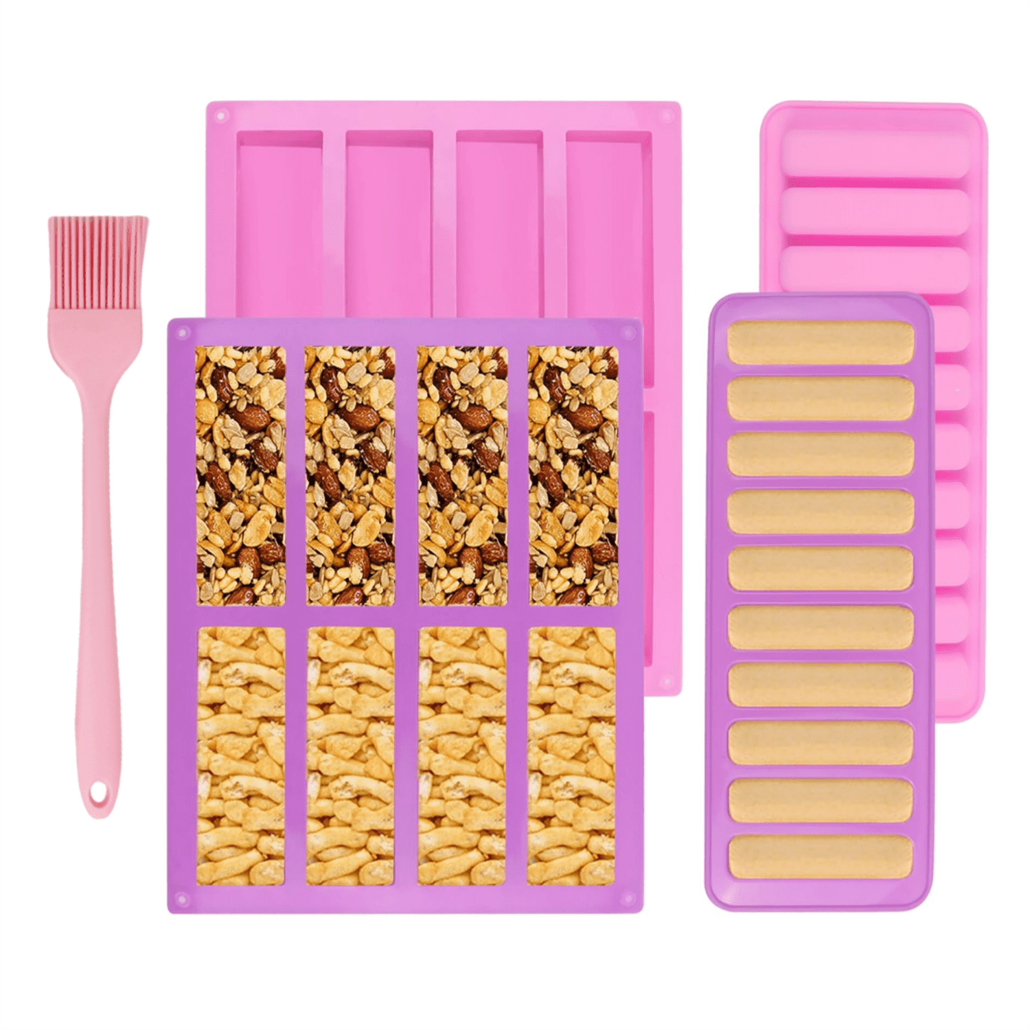 4Pcs Cereal Bars Baking Mold, Dingrich Silicone Mold with Brush,Ice ...