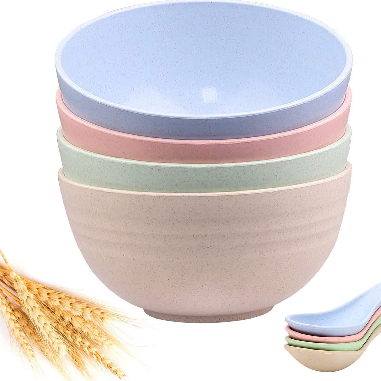 4Pcs 24 OZ Unbreakable Cereal Bowls with Spoons, Soup Rice Salad Bowl ...