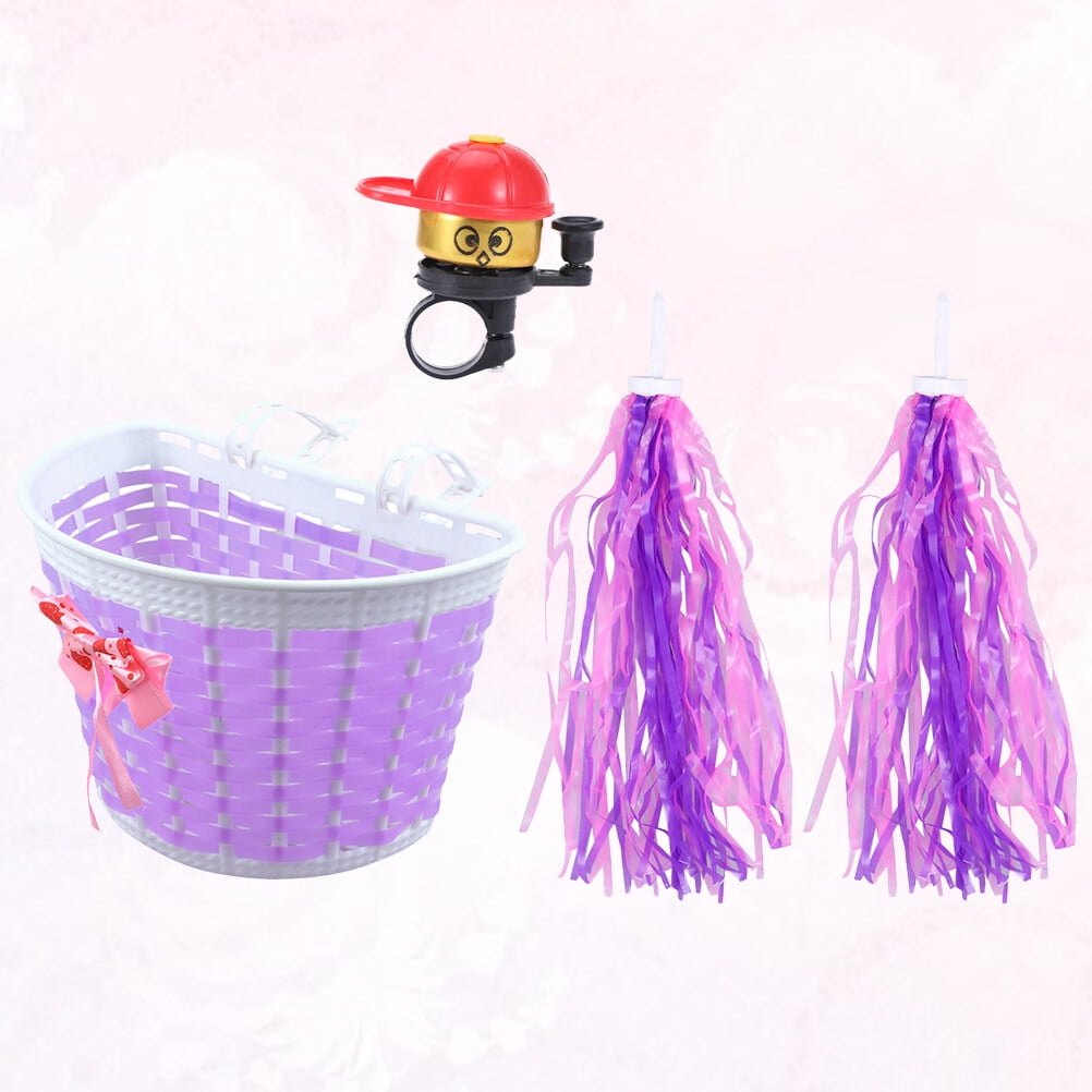 4Pcs Children Bike Handlebar Weave Basket Bell Set Streamers Handlebar Decorative Supplies Bike ...