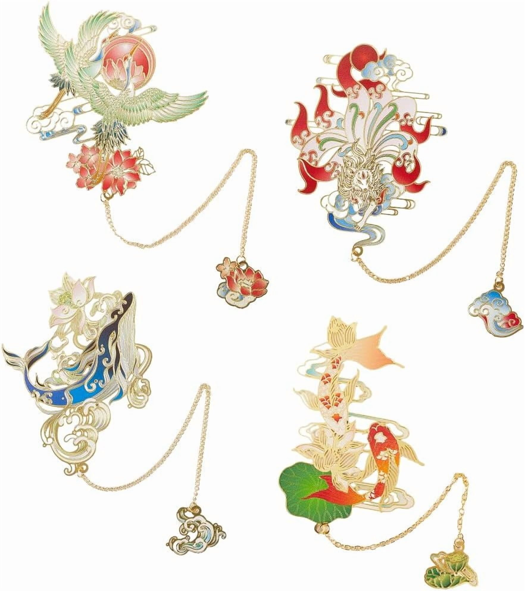4Pcs Chinese Style Book Mark Vintage Metal Bookmarks with Gold Chain ...