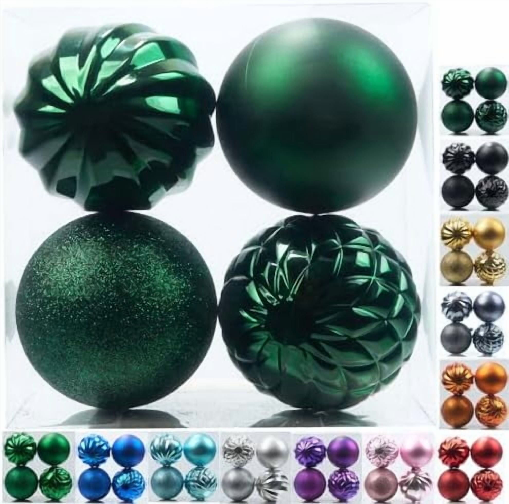 4Pcs Christmas Balls Ornaments for Xmas Tree - 4Inch Large Shatterproof ...