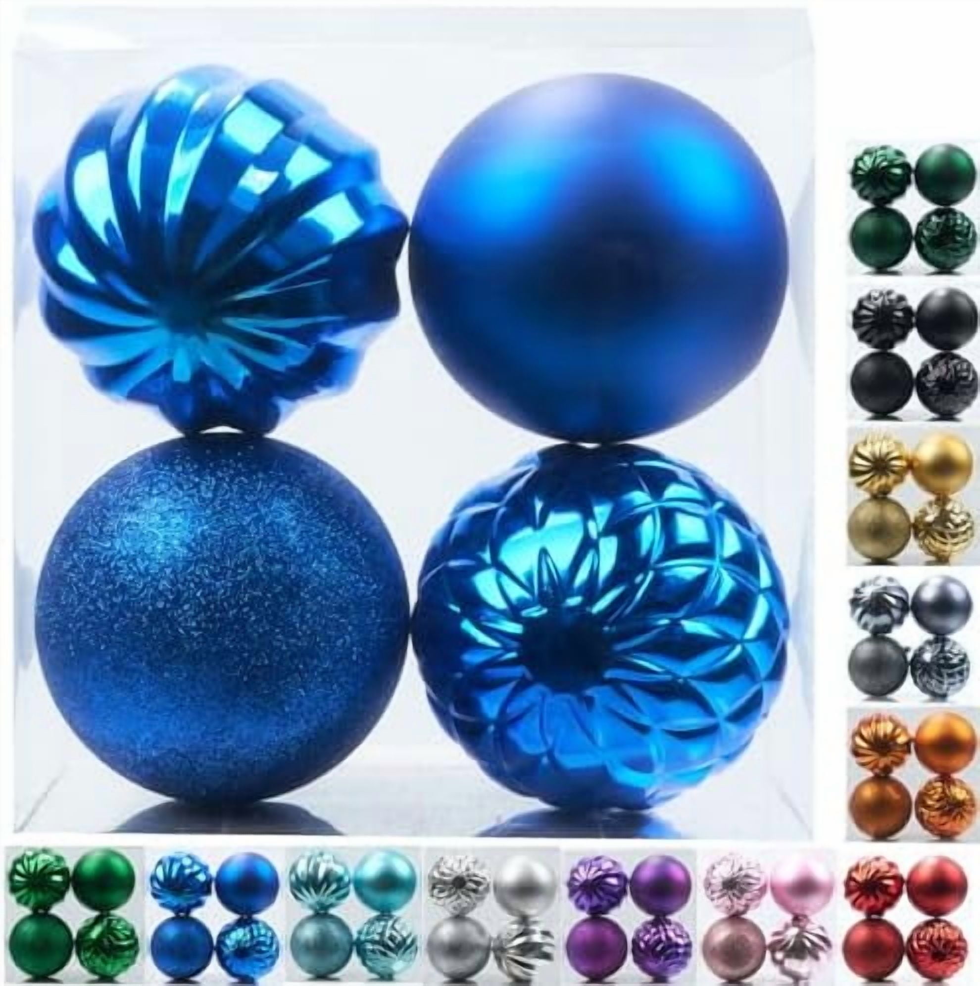4Pcs Christmas Balls Ornaments for Xmas Tree - 4Inch Large Shatterproof ...