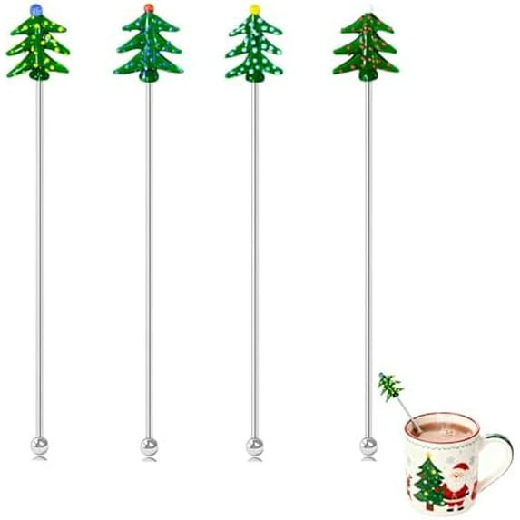 4Pcs Christmas Cocktail Stirrers Stainless Steel Creative Xmas Tree ...