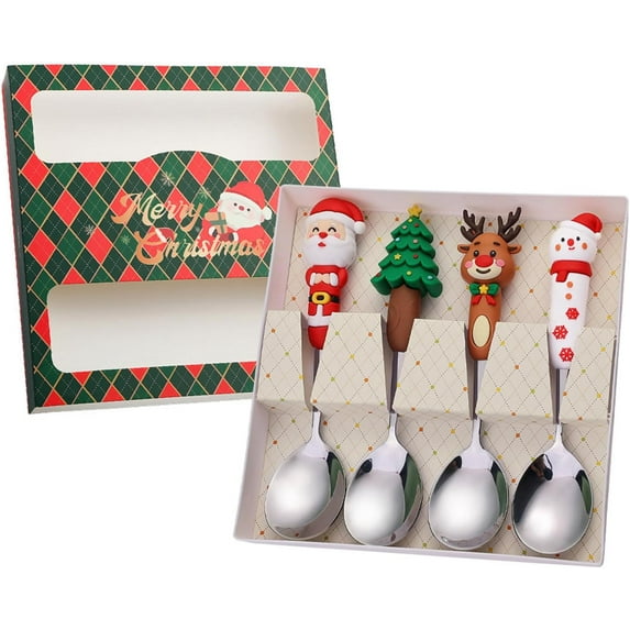 4Pcs Christmas Coffee Spoon Set, Creative Santa Snowman Elk Xmas Tree ...
