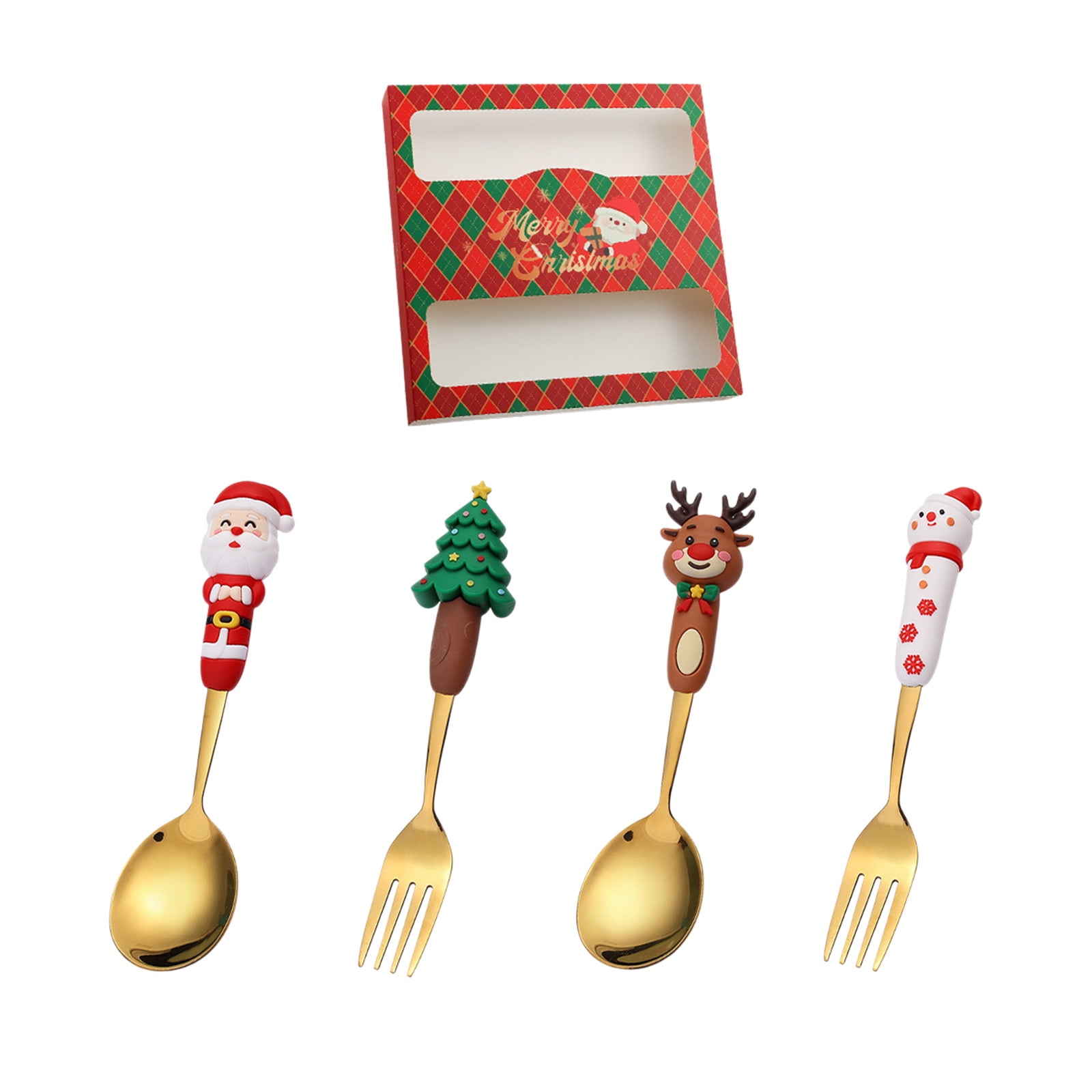 4Pcs Christmas Coffee Spoon Set Creative Santa Snowman Elk Xmas Tree ...