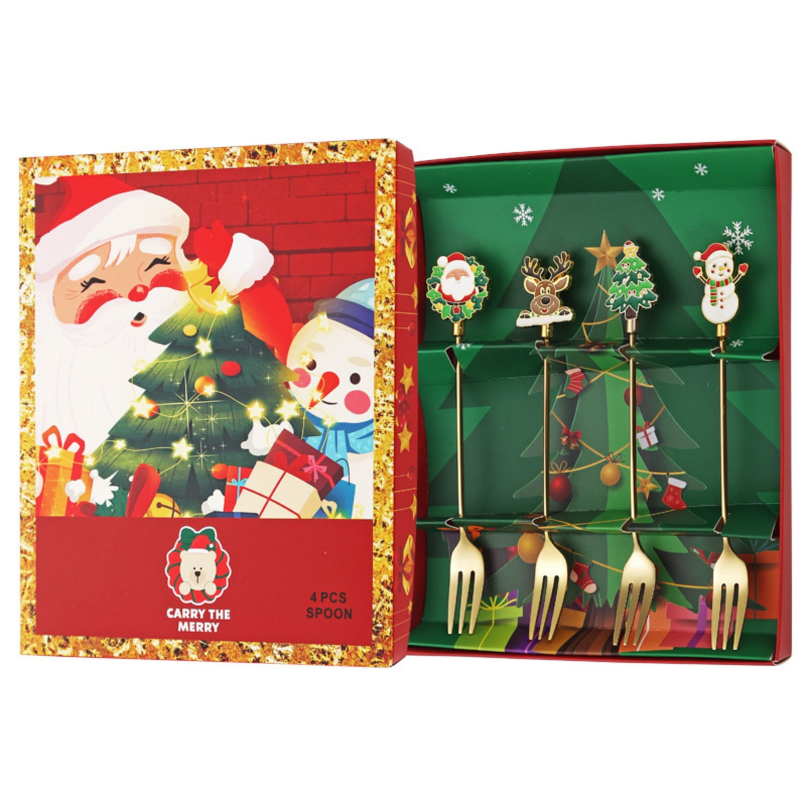 4Pcs Christmas Coffee Spoons Christmas Tree Snowman Elk Stainless Steel ...