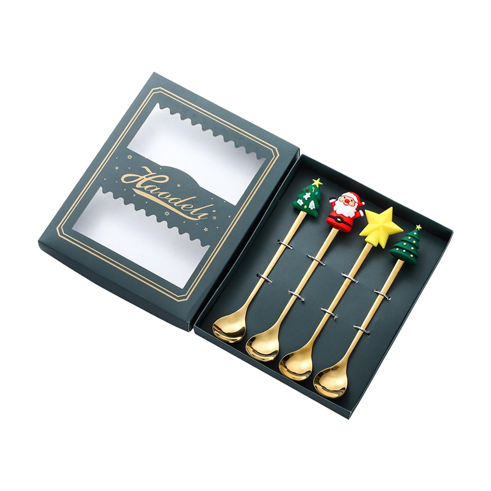 4Pcs Christmas Cutlery Spoons Forks with Box, Utensils Stainless Steel ...