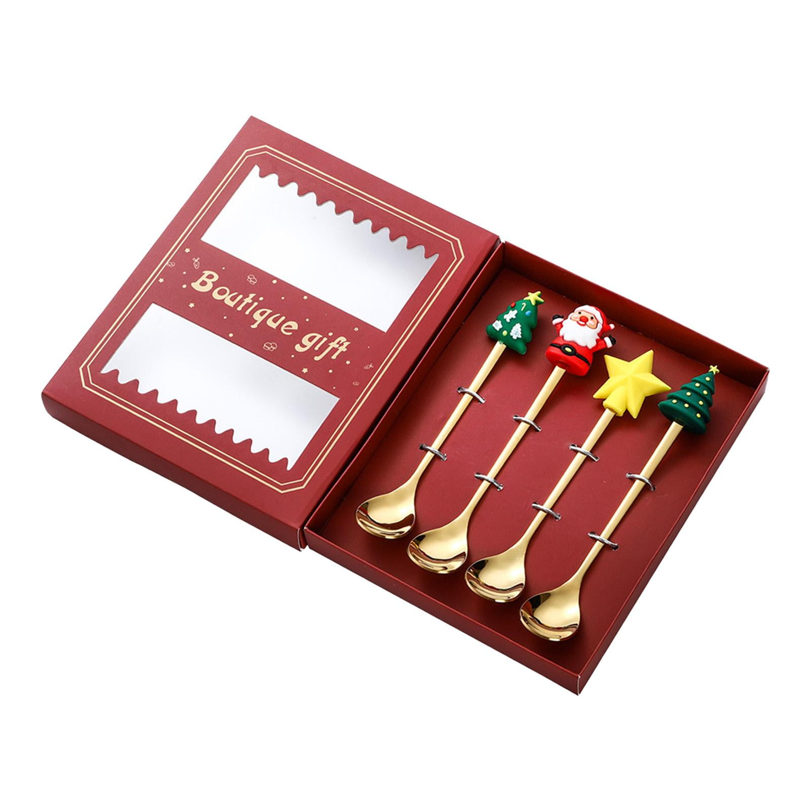 4Pcs Christmas Cutlery Spoons Forks with Box, Utensils Stainless Steel ...