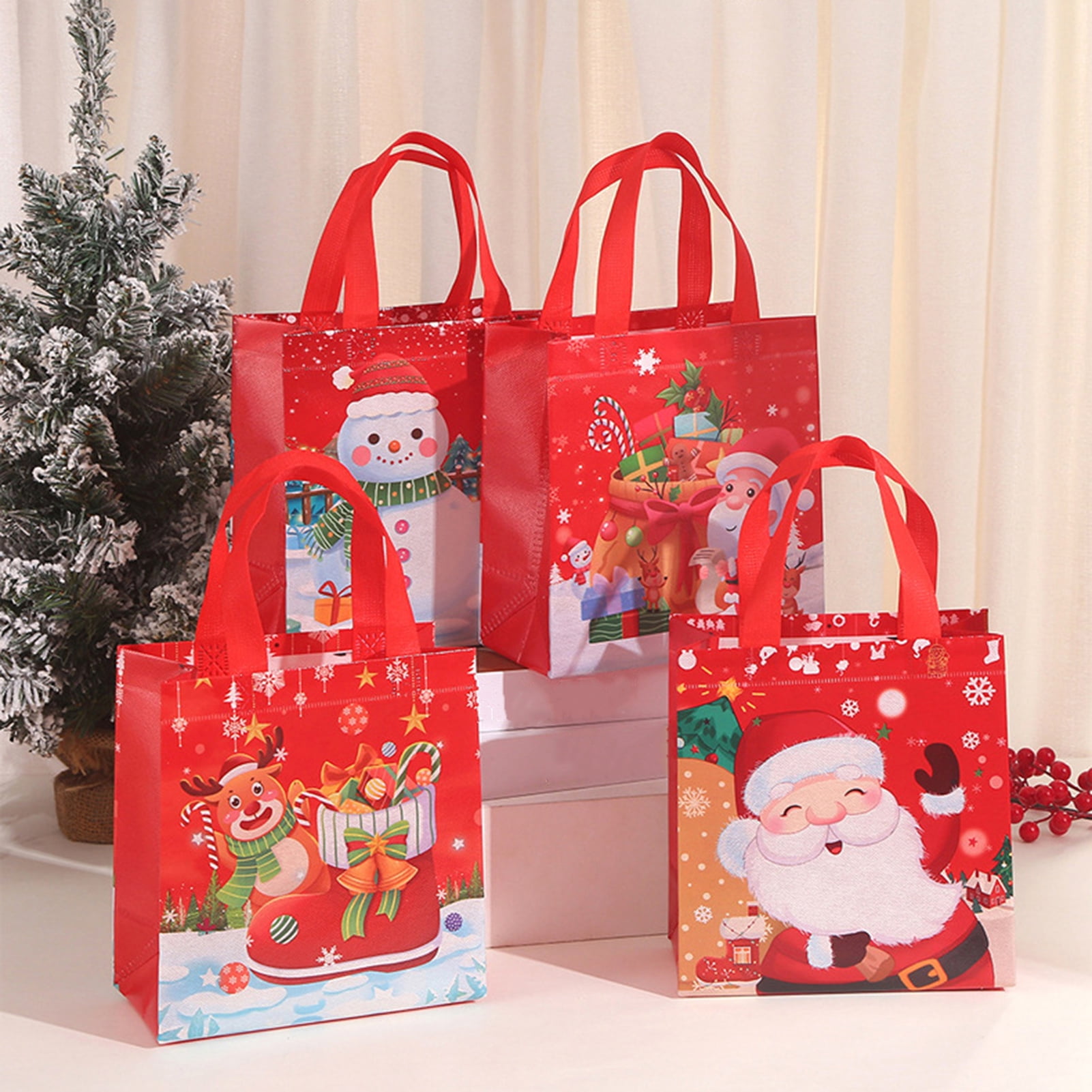 4Pcs Christmas Gift Bags Reusable Santa Claus Snowman Patterns Tote ...