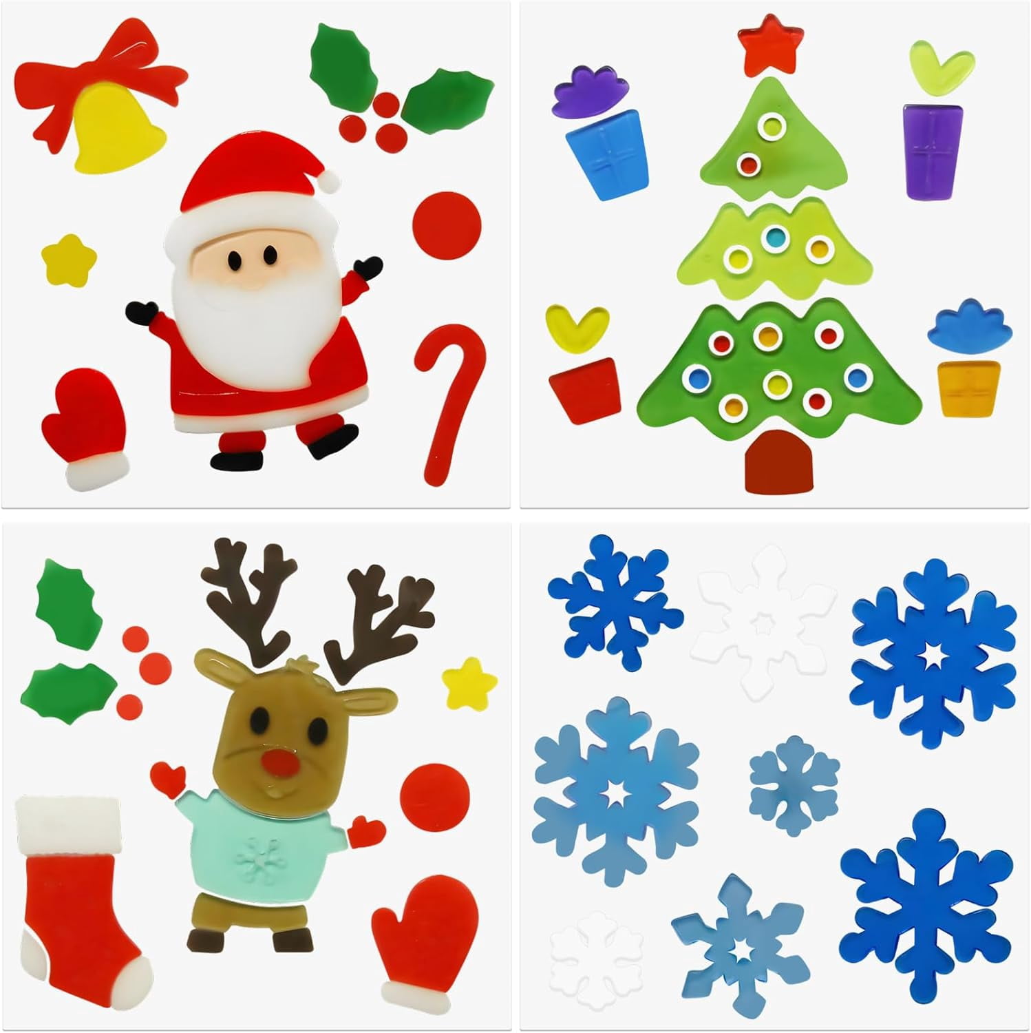 4Pcs Christmas Thick Gel Clings, Xmas Clings Window Stickers Winter ...