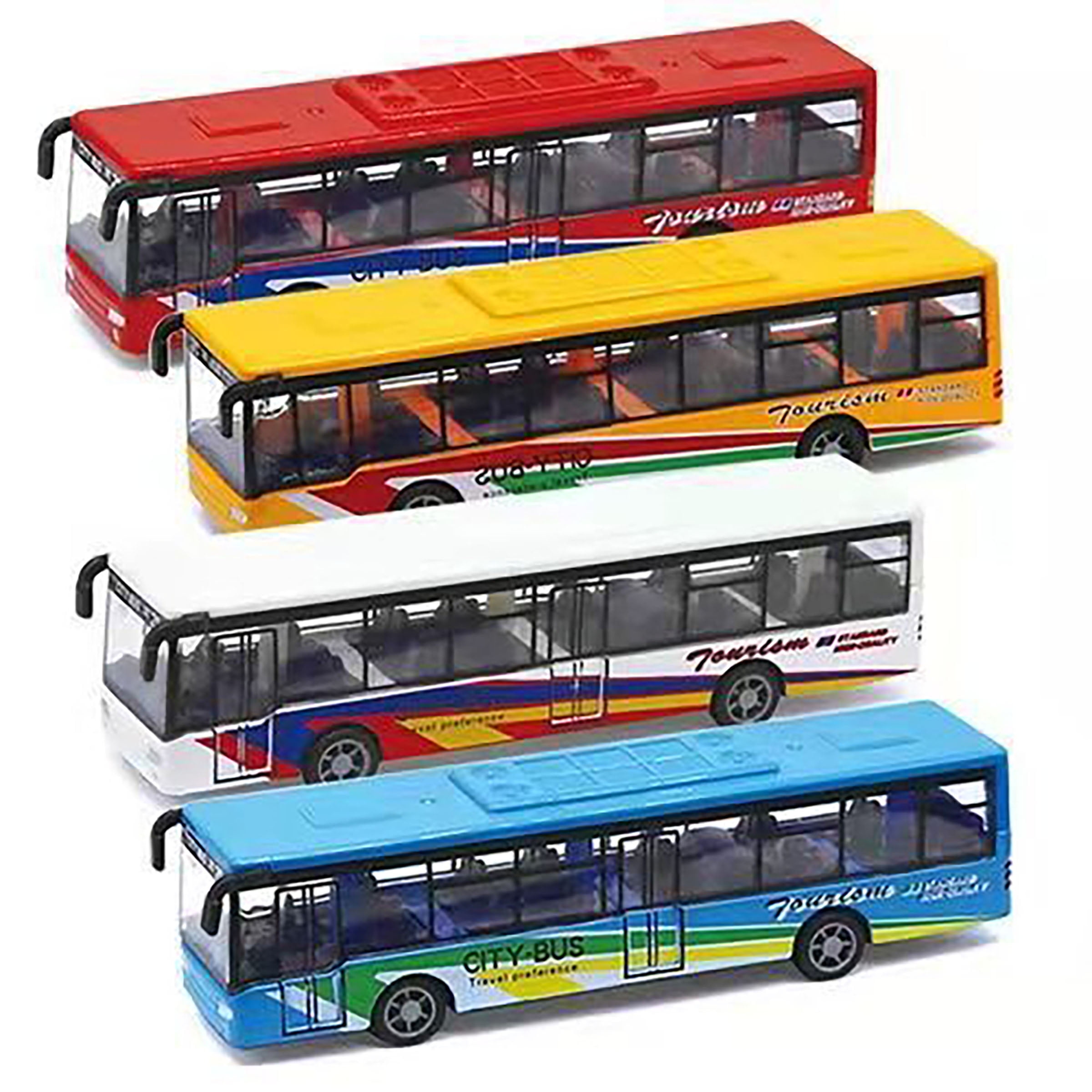 4Pcs City Bus Toy Die Cast Pull Back Public Transportation Vehicles ...