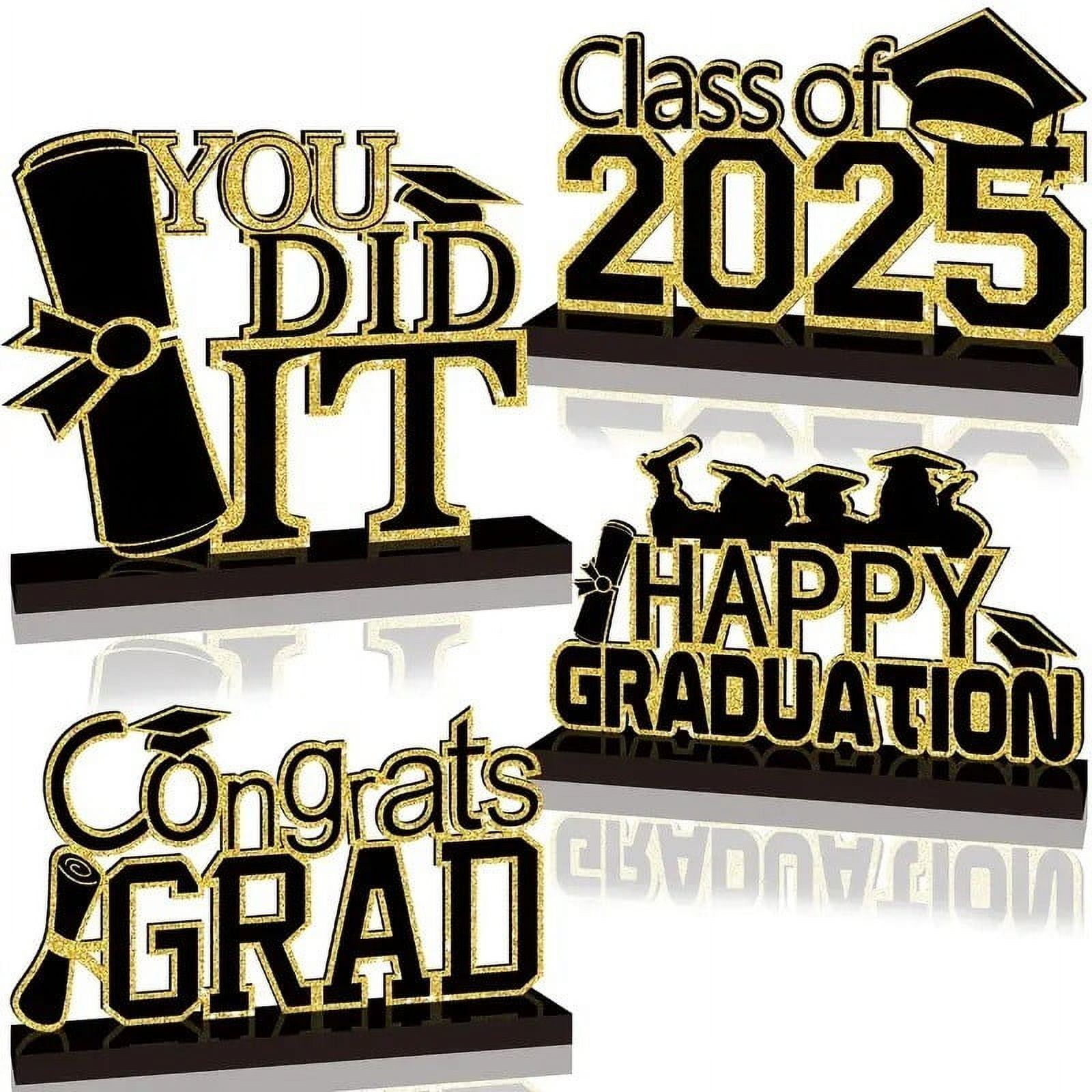 4Pcs Class of 2025 Graduation Decorations, 2025 Wooden Signs Graduation ...