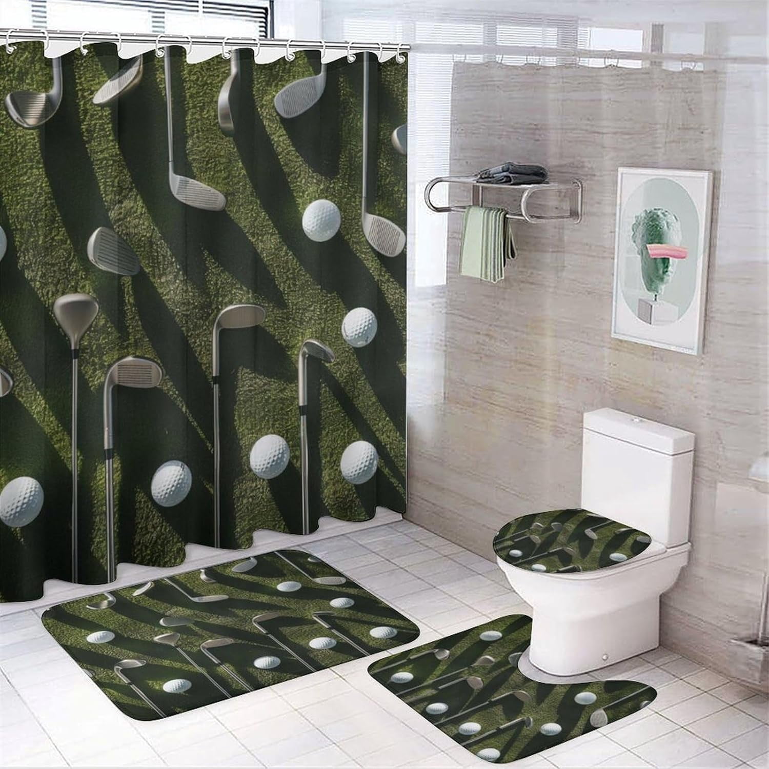 4Pcs Classic Golf Sport Shower Curtain Sets Bathroom Decor, Modern ...