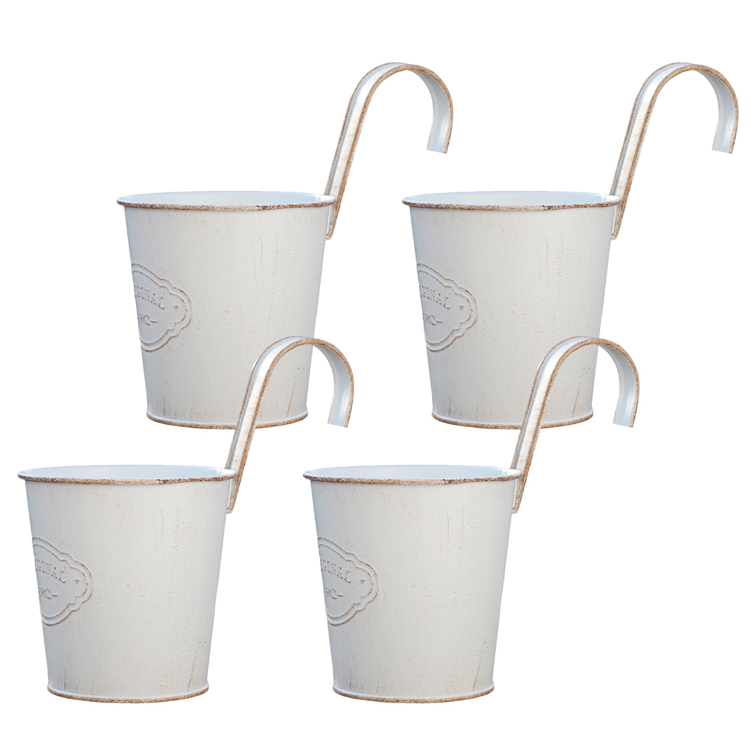 4Pcs Classic Metal Hanging Bucket Planter with Curved Hook Rustic ...