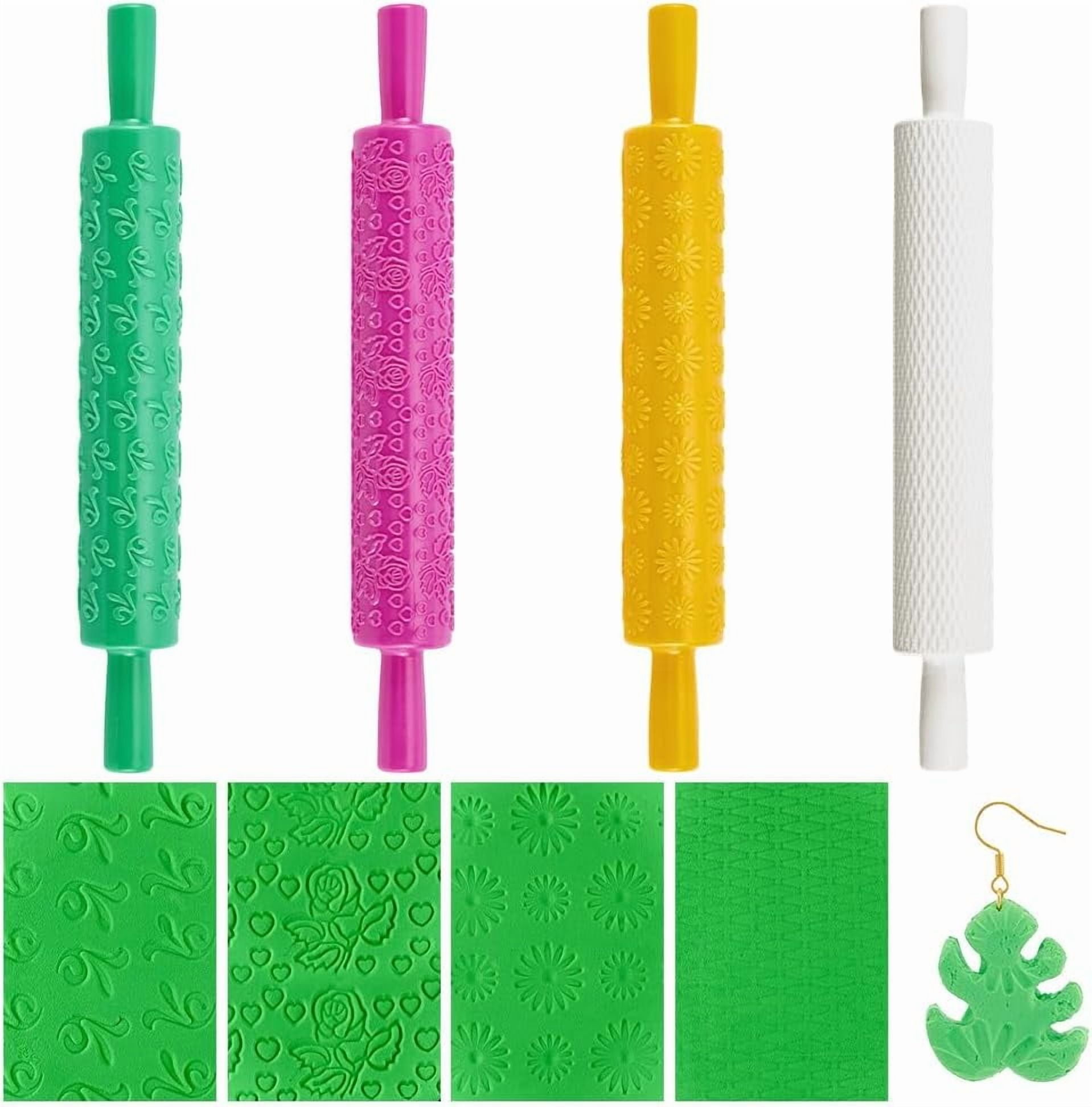 4Pcs Clay Modeling Pattern Rollers Kit 4 Colors Leather Texture Roller ...