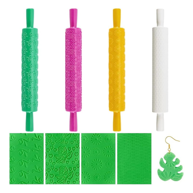 4Pcs Clay Modeling Pattern Rollers Kit 4 Colors Leather Texture Roller ...